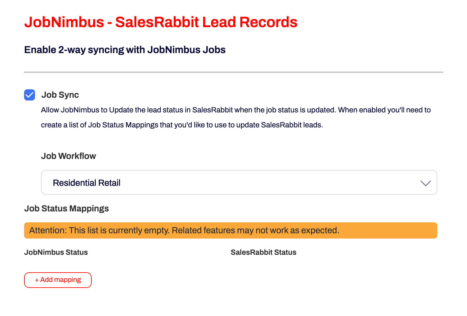 JobNimbus | Set Up – SalesRabbit Help Center